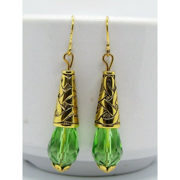 Handmade | Jewelry | Light Green Teardrop Crystal Gold Earrings | Poshmark